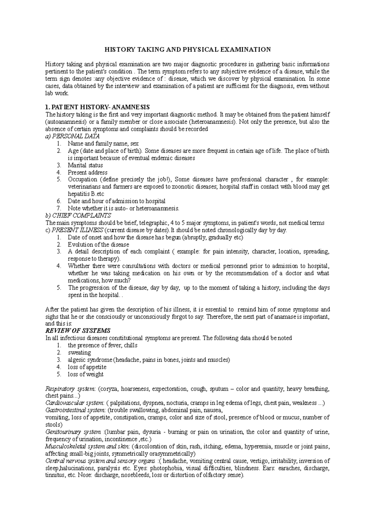 Eng3 - Tutorial work faculty - HISTORY TAKING AND PHYSICAL EXAMINATION ...