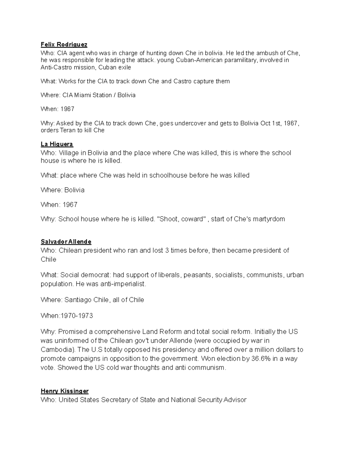 Hist 242 Final Review - Felix Rodriguez Who: CIA agent who was in ...