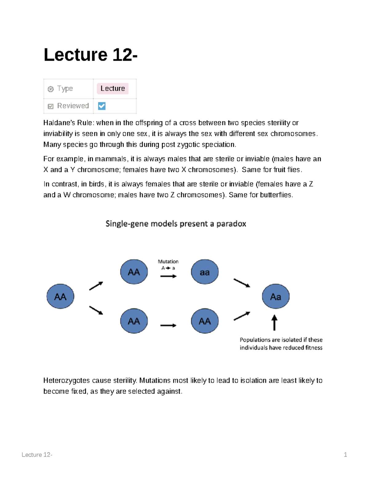 Lecture 12- Speciation - Lecture 12- 1 Lecture 12- Type Lecture ...
