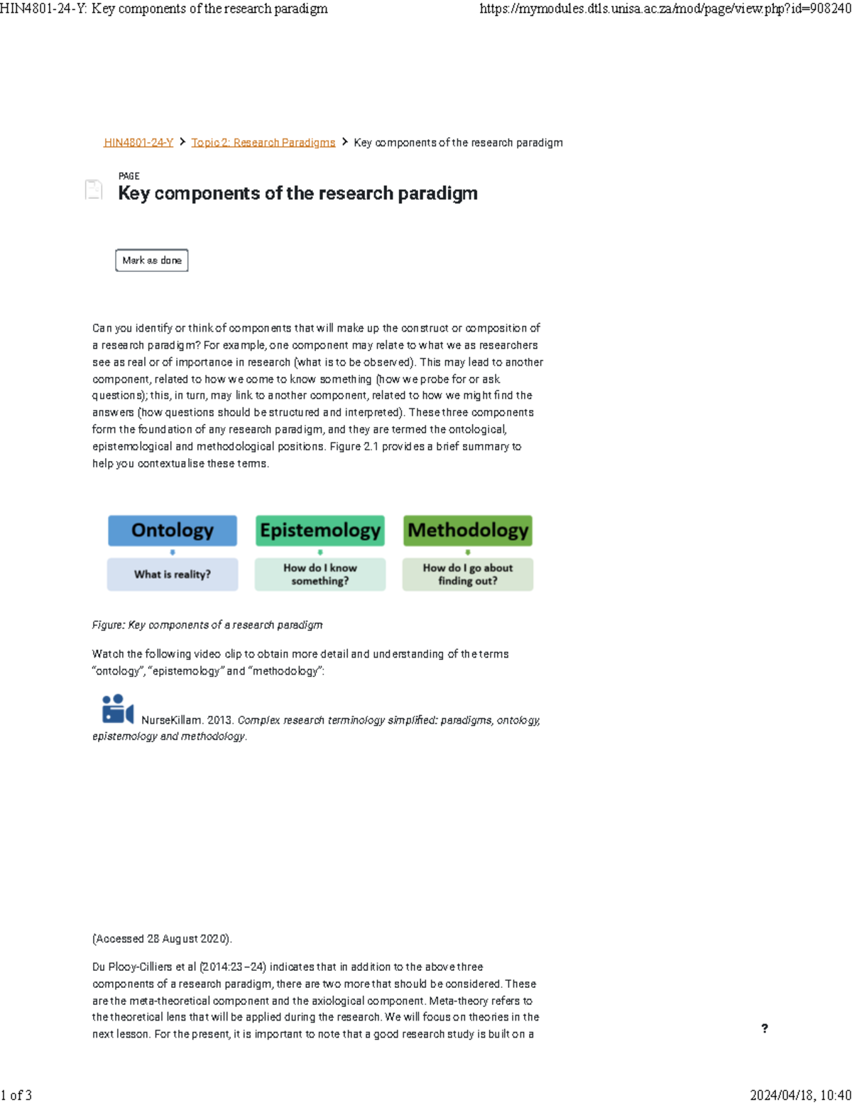 HIN4801-24-Y Key components of the research paradigm - HIN4801-24-Y ...