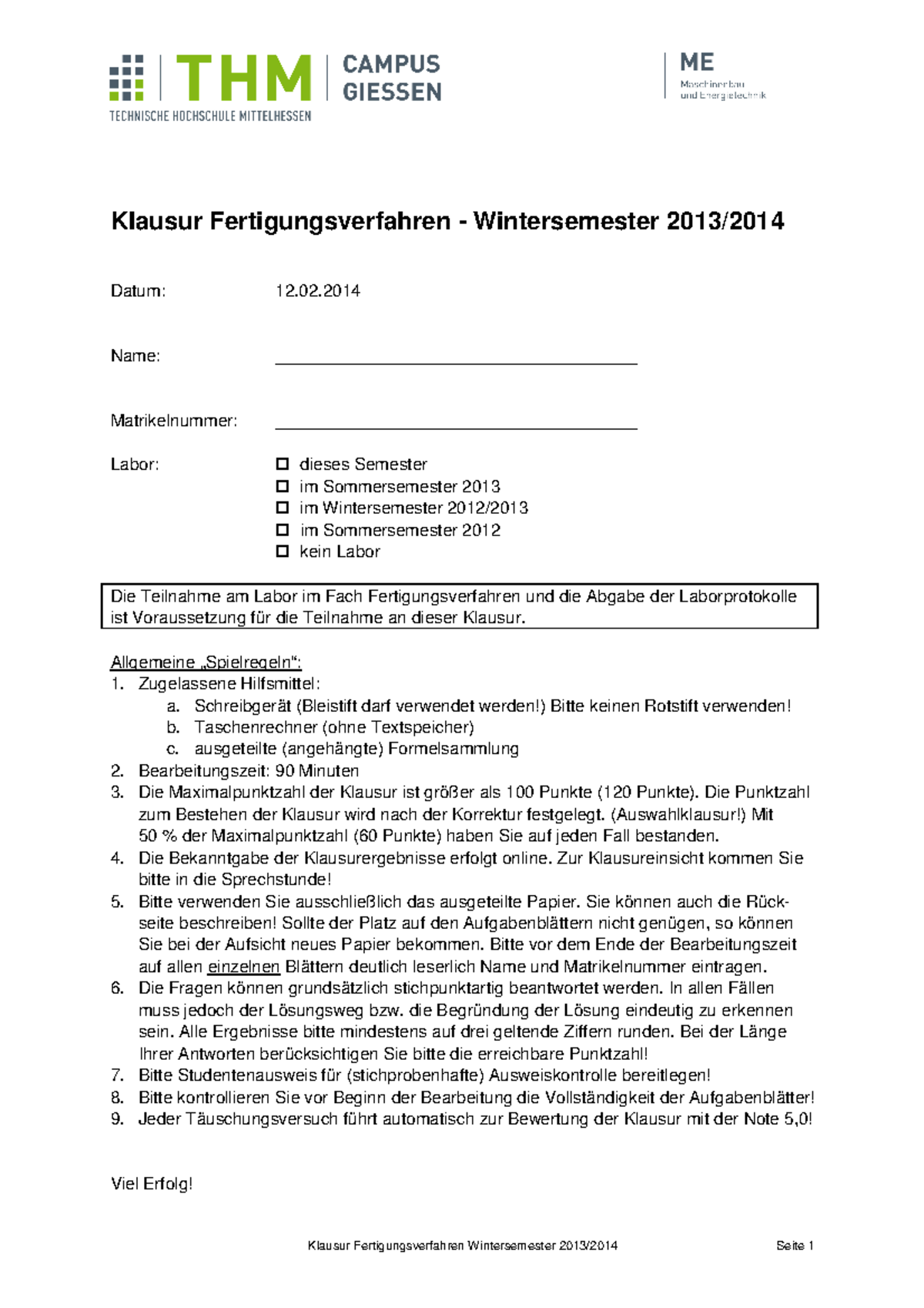 Klausur 12 Februar, Fragen und Antworten - Klausur Fertigungsverfahren - Wintersemester 2013/ ...