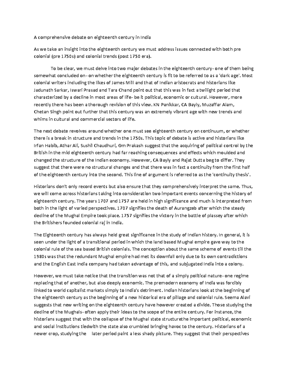 A comprehensive debate on eighteenth cen - To be clear, we must delve ...