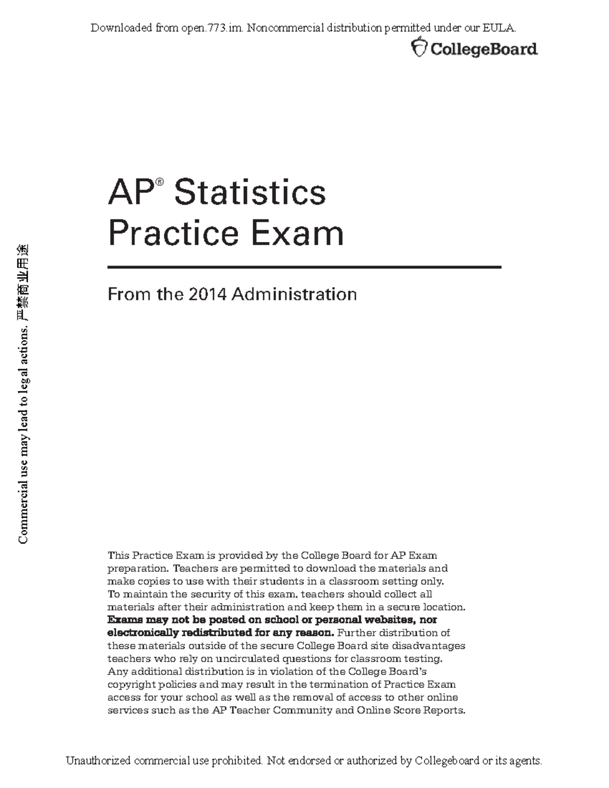 AP Stats 2014 - Test test - AP ® Statistics Practice Exam From the 2014 ...