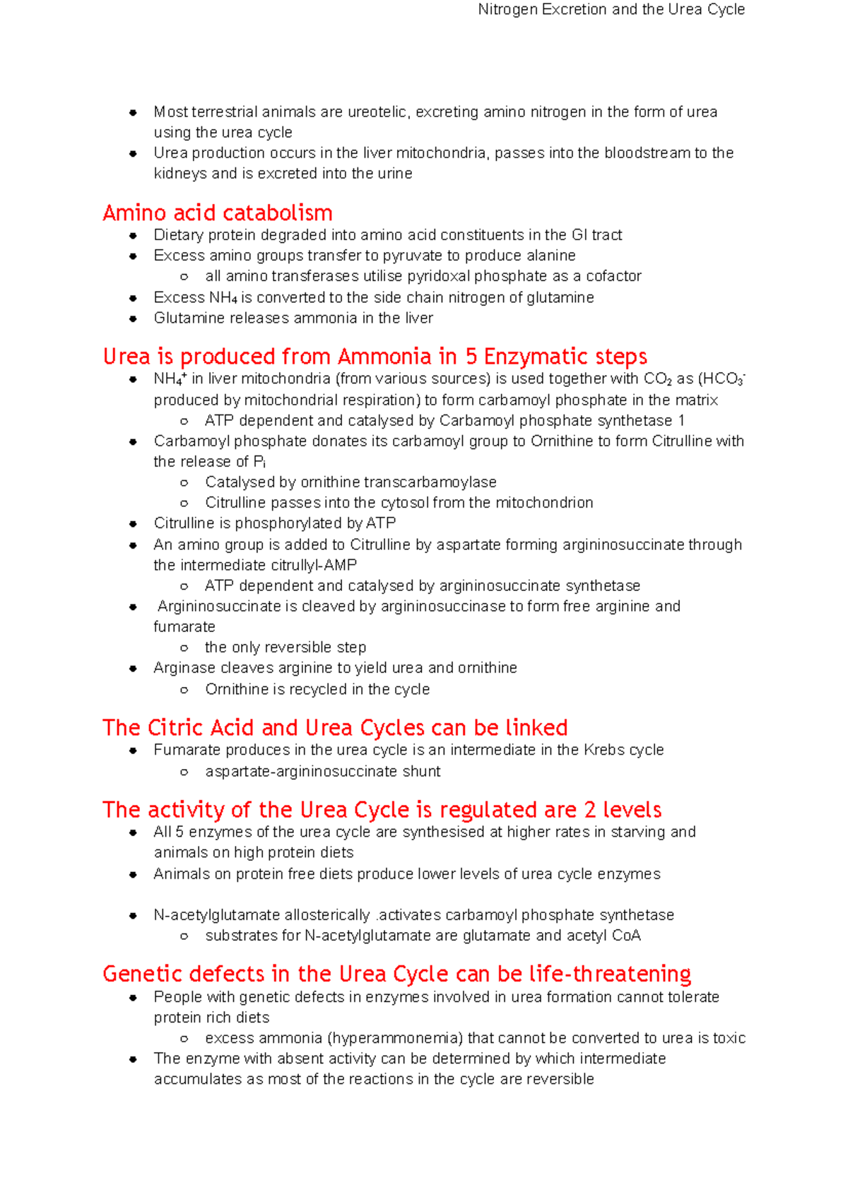 7. Nitrogen Excretion and the Urea Cycle - Copy - Nitrogen Excretion ...