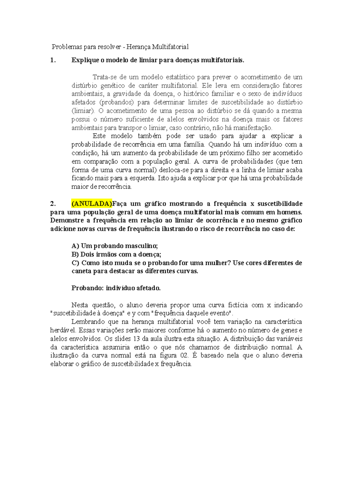 Gabarito - Herança Multifatorial - Problemas para resolver - Herança ...