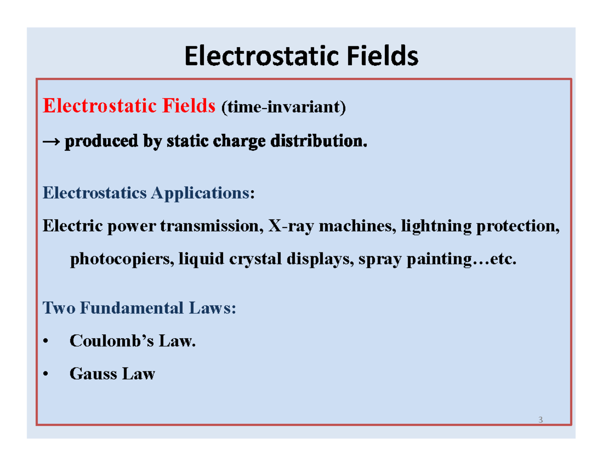 Unit 2 - Lecture notes 1 - Electrostatic Fields (time-invariant ...