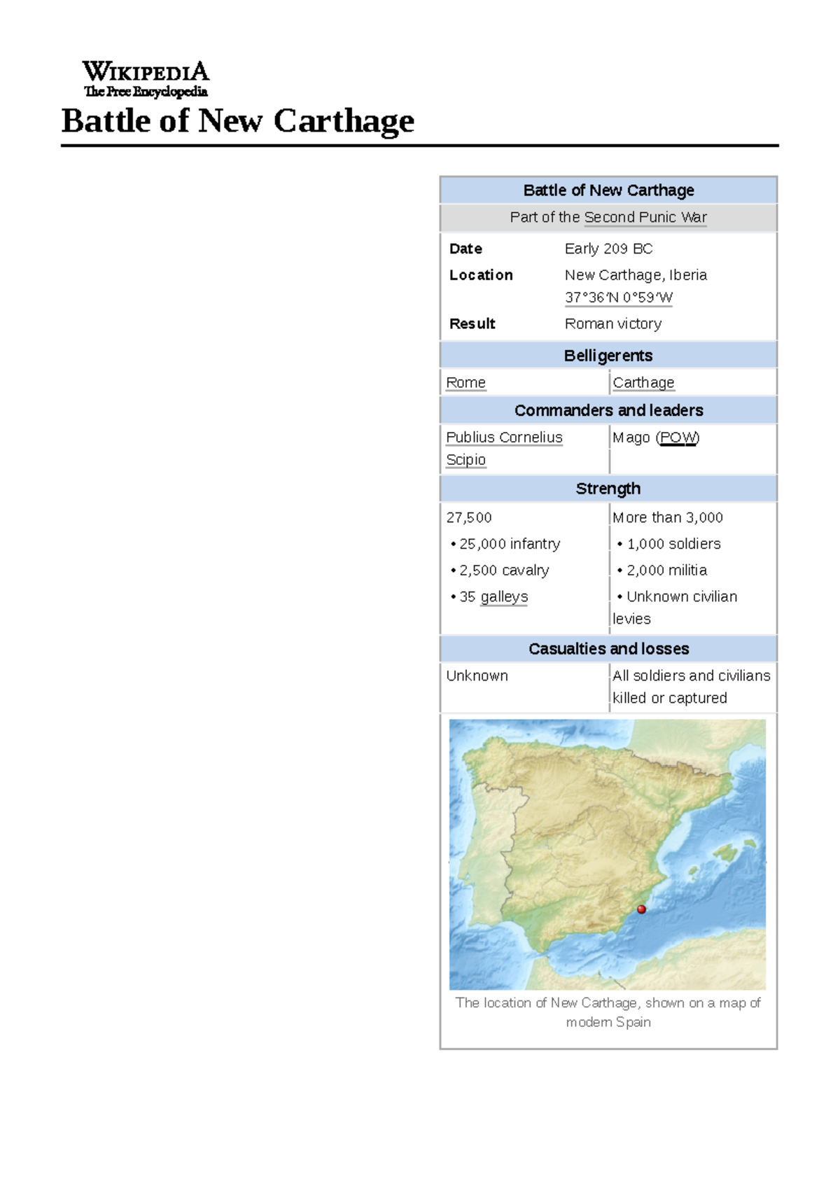 Battle of New Carthage - The battle was part of the Second Punic War ...