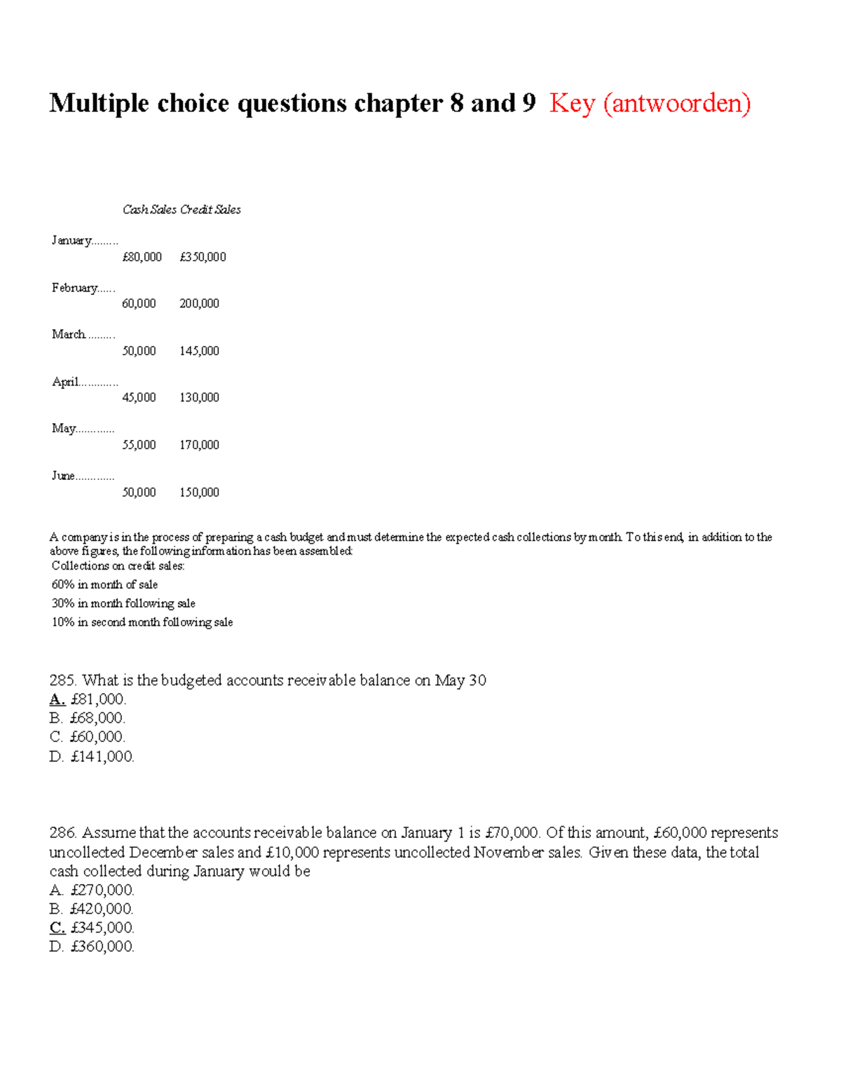 Test bank chapter 8 and 9 antwoorden(1) - Multiple choice questions ...
