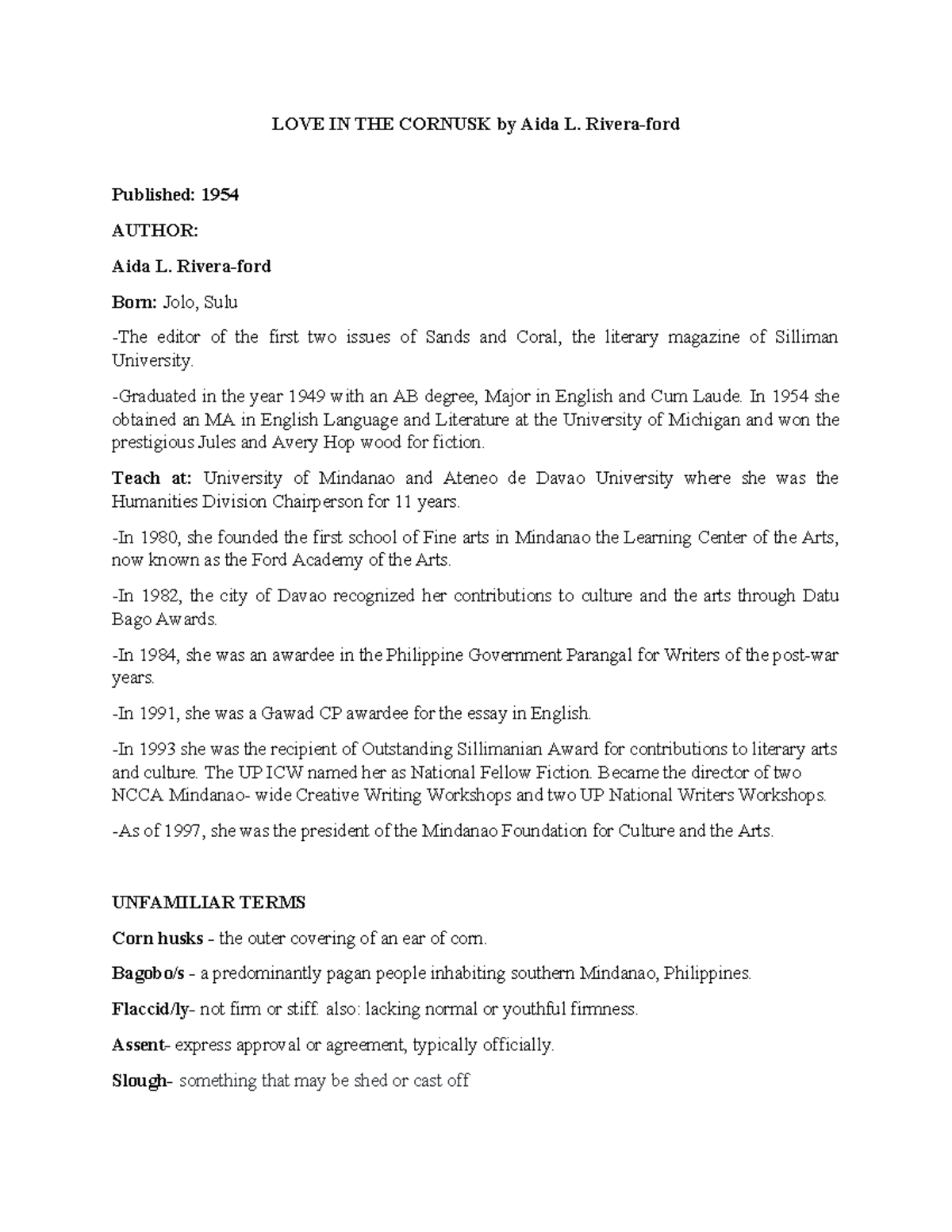 LOVE IN THE Cornusk by Aida L - LOVE IN THE CORNUSK by Aida L. Rivera ...