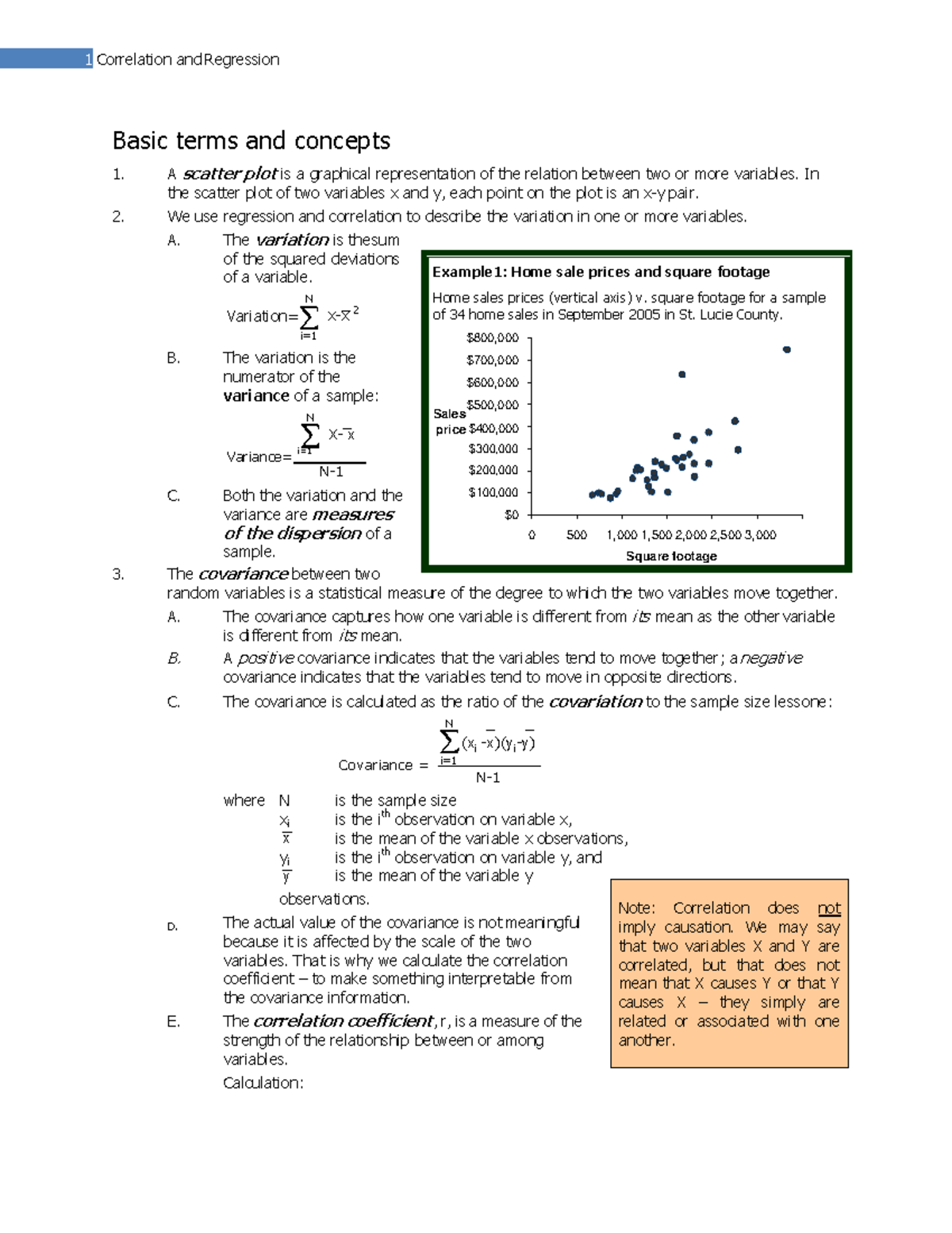 Correlation and Regression - N ####### x-x 2 N (xi -x)(yi-y) Basic terms and concepts 1. A ...