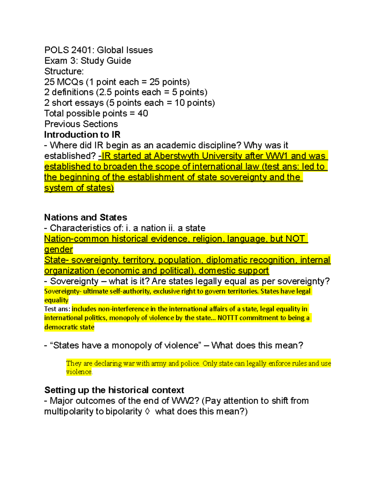 Global Final exam - POLS 2401: Global Issues Exam 3: Study Guide ...