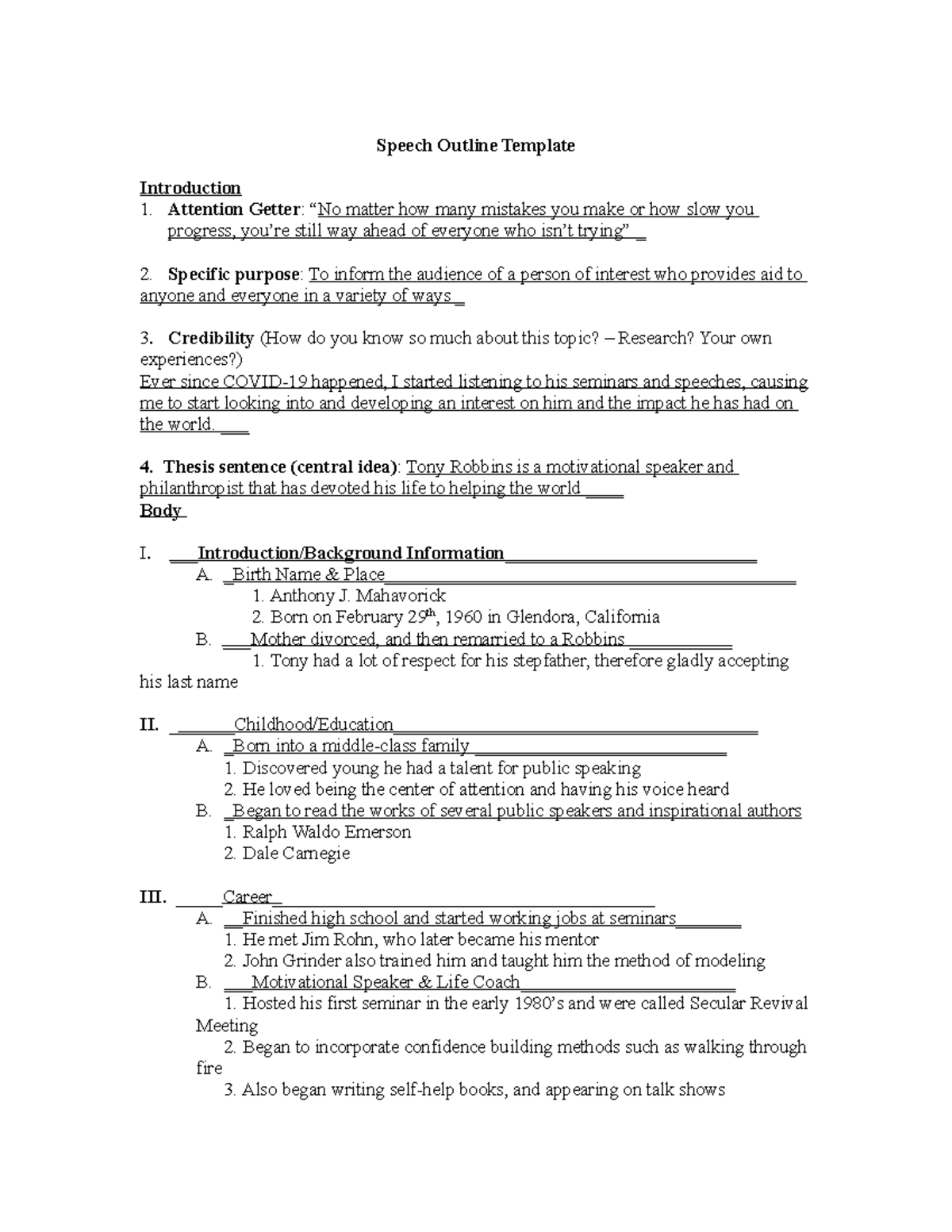 SPC2017 Speech 2 Person of Interest Outline - Speech Outline Template ...