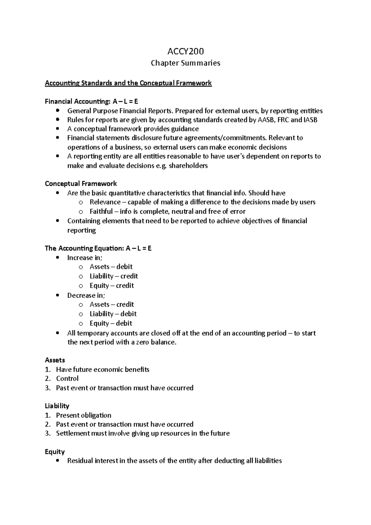 ACCY200 Summary Accounting Standards And The CF ACCY Chapter accy200-summary-accounting-standards-and-the-cf-accy-chapter