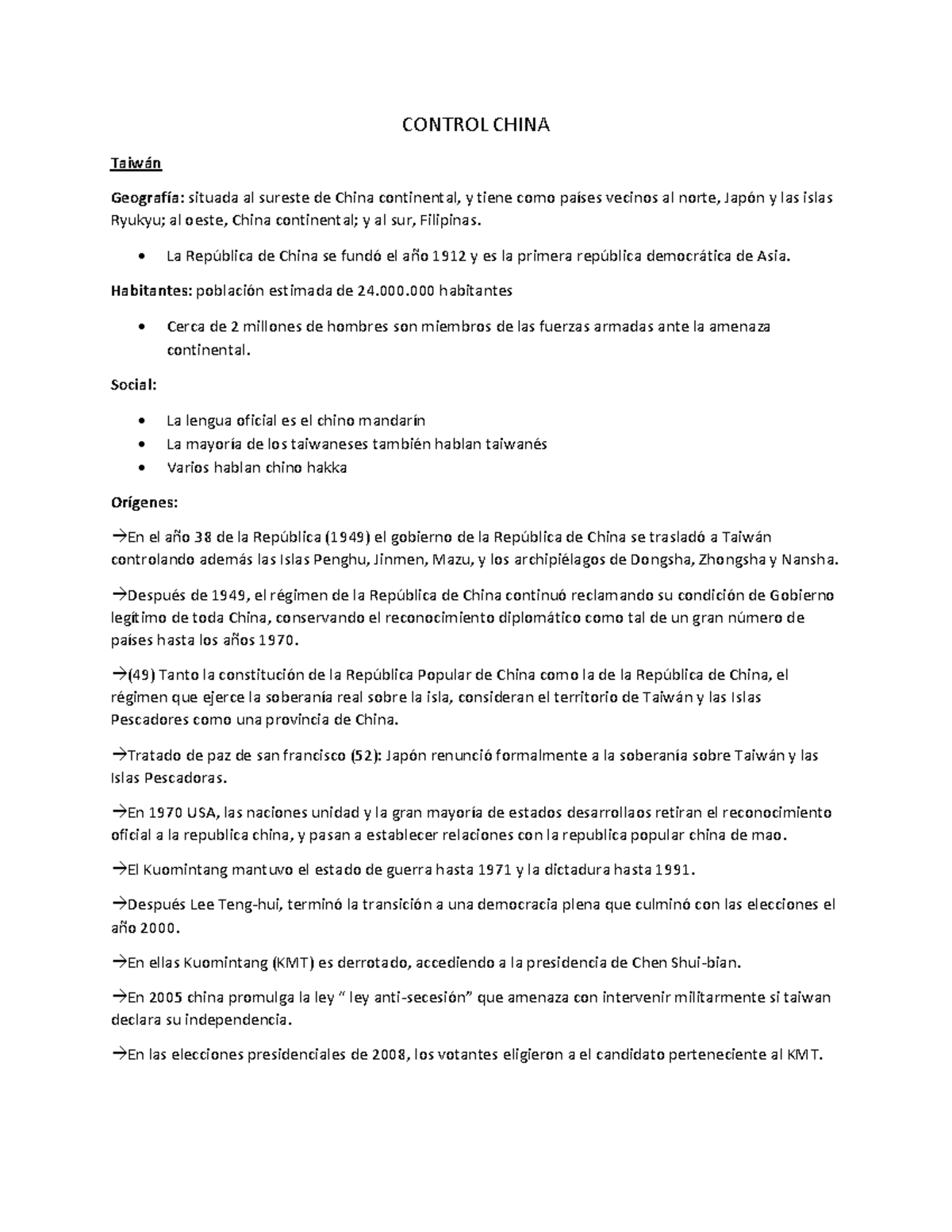 Control China - CONTROL CHINA Taiw·n GeografÌa : situada al sureste de ...