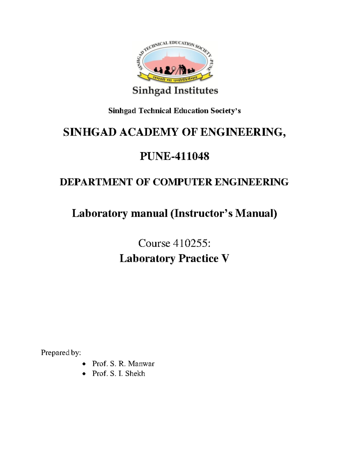 HPCLab Manual - Sinhgad Technical Education Society’s SINHGAD ACADEMY ...