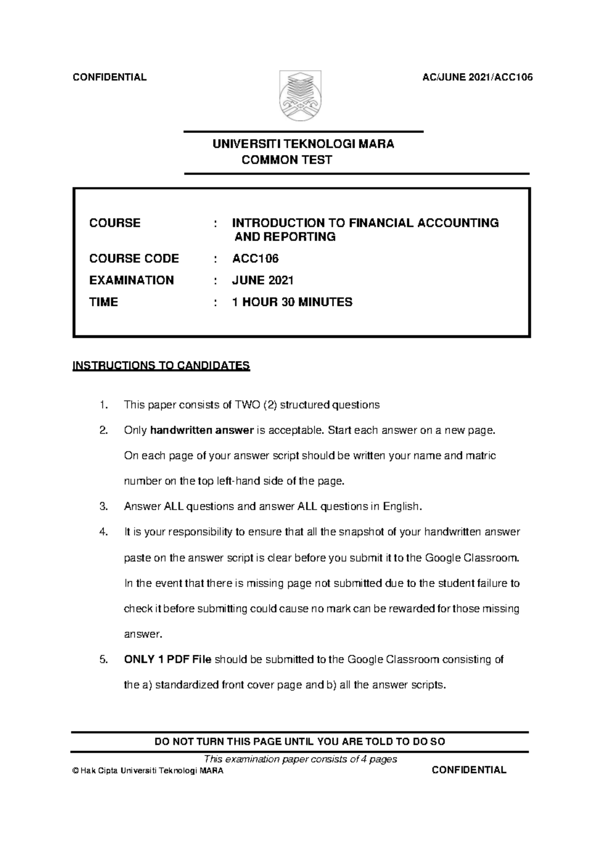 ACC106 JUNE2021 SET 1 Q KS - Introduction in Financial Accounting ...