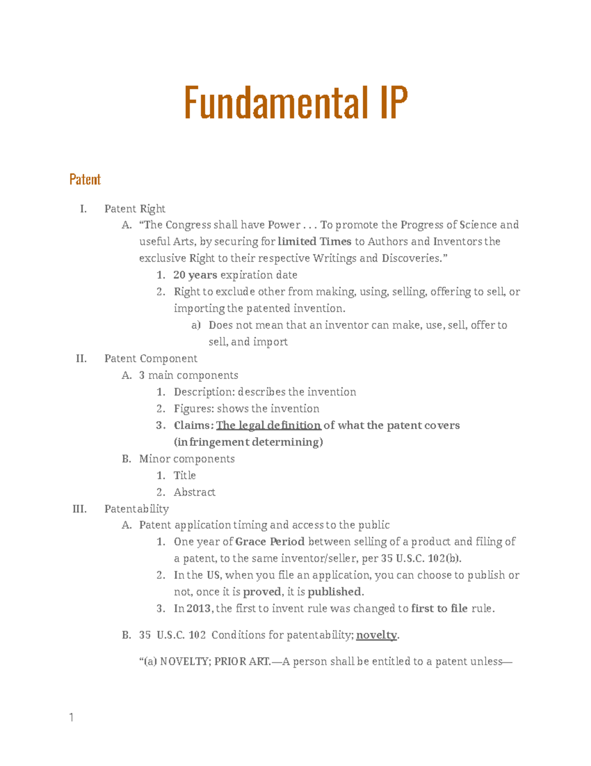 Fundamental Intellectual Property - Fundamental IP Patent I. Patent ...