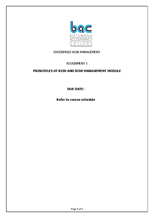 ERM 4 Assignment June-dec 2024 - ENTERPRISE RISK MANAGEMENT ASSIGNMENT ...