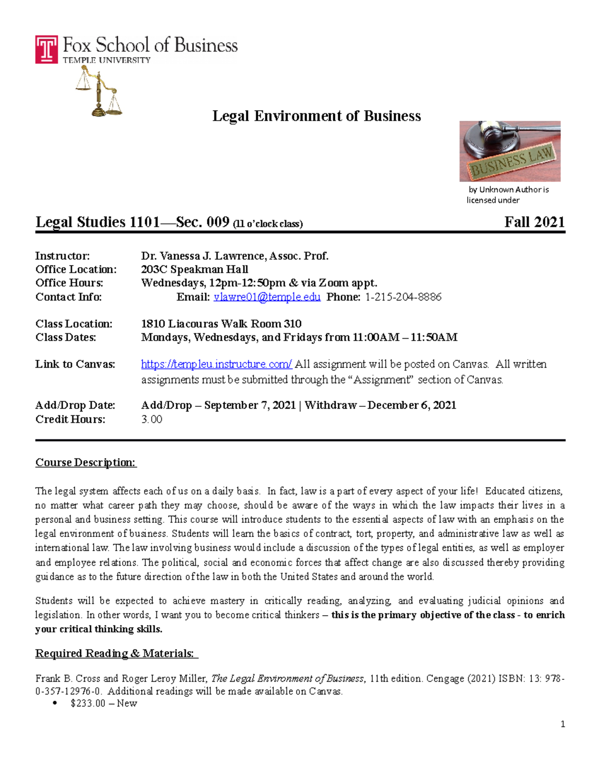 1101syl21f - syllabus - Legal Environment of Business Legal Studies ...