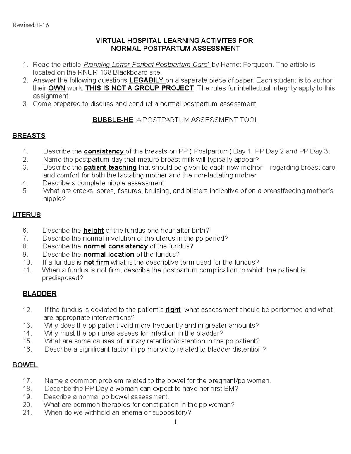 PP Assessment Worksheet for Students - Revised 8- VIRTUAL HOSPITAL ...