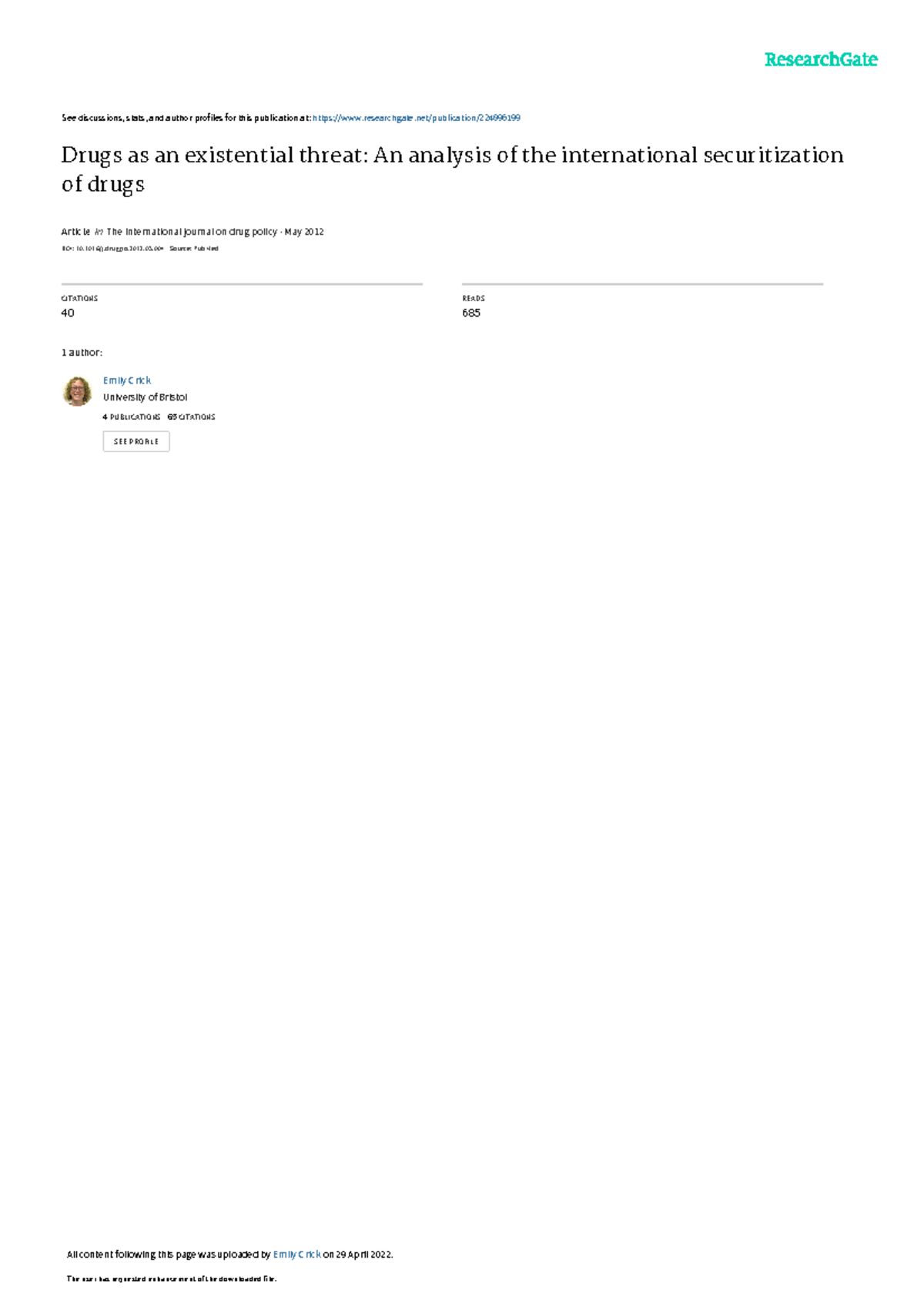 Emily Crick Drugsasanexistentialthreat - See discussions, stats, and ...