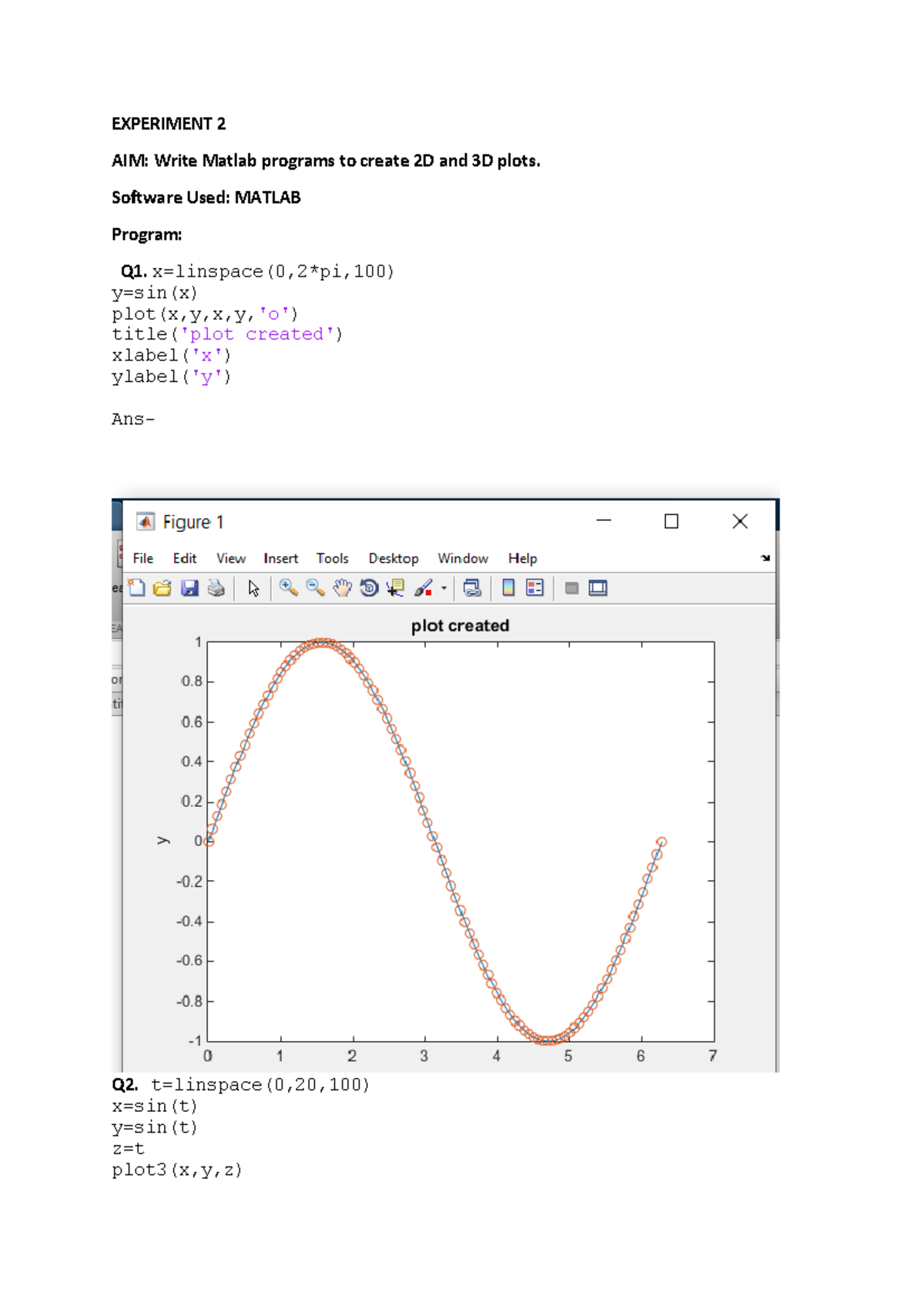 Experiment 2 Manual 2 Experiment 2 Aim Write Matlab Programs To