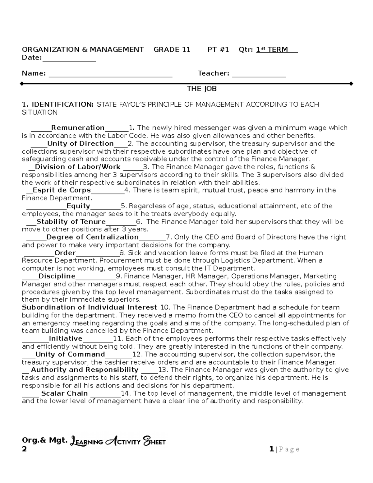 Organization and Management - Identification - ORGANIZATION ...