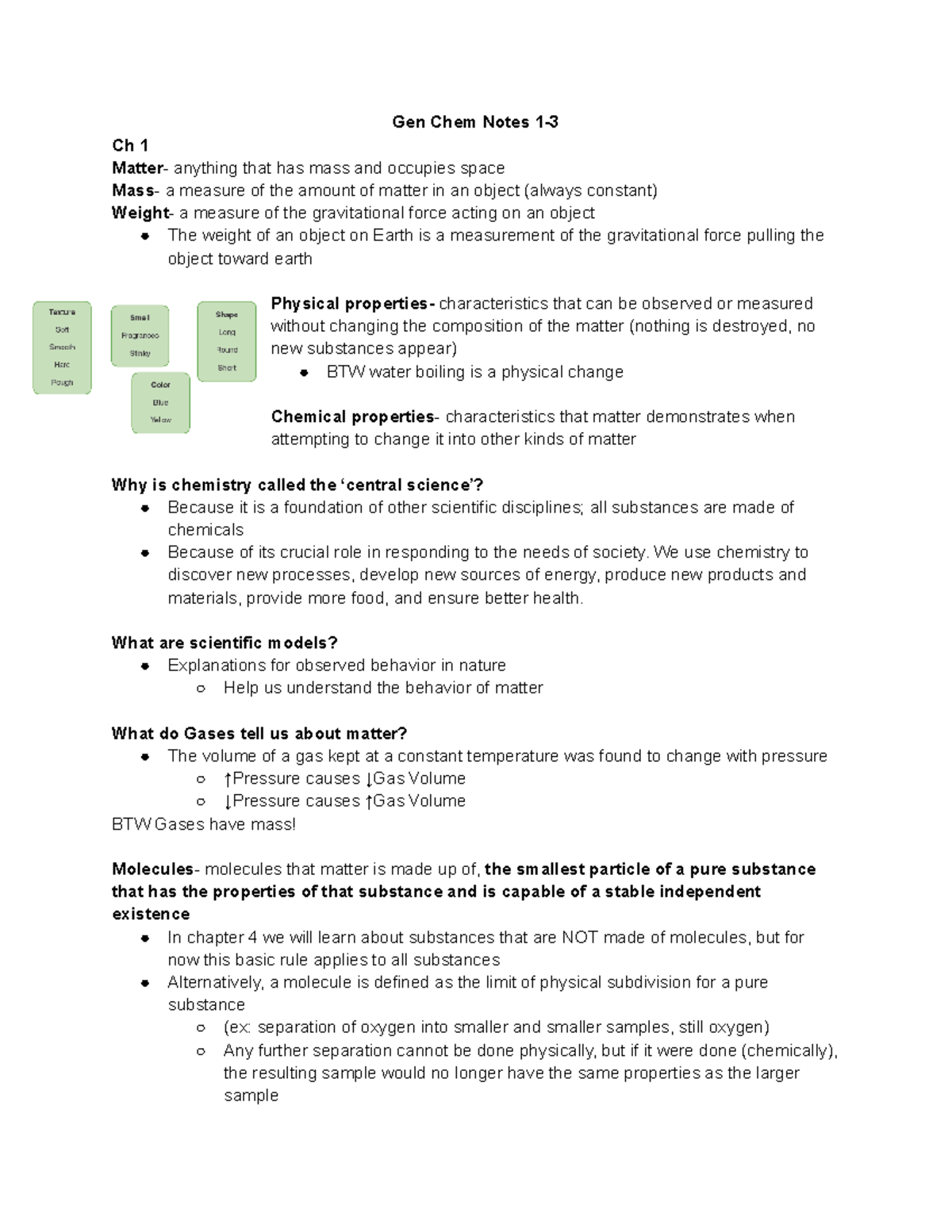 Gen Chem Notes Ch 1-3 - Gen Chem Notes 1- Ch 1 Matter- anything that ...