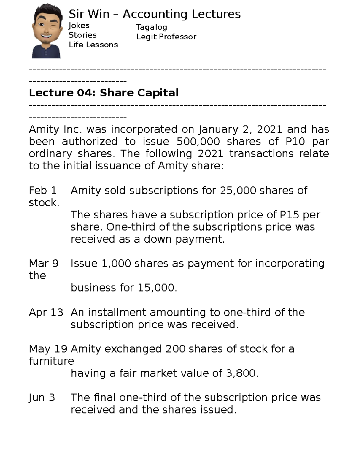 Lecture 04 Share Capital - Sir Win – Accounting Lectures Jokes Stories ...