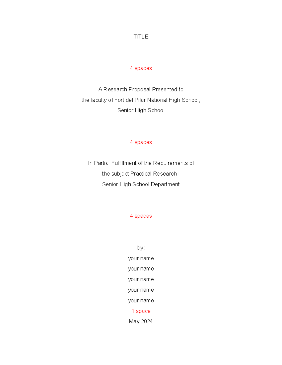 PR1 format - Practical Research 2 (PR2) Format - TITLE 4 spaces A ...