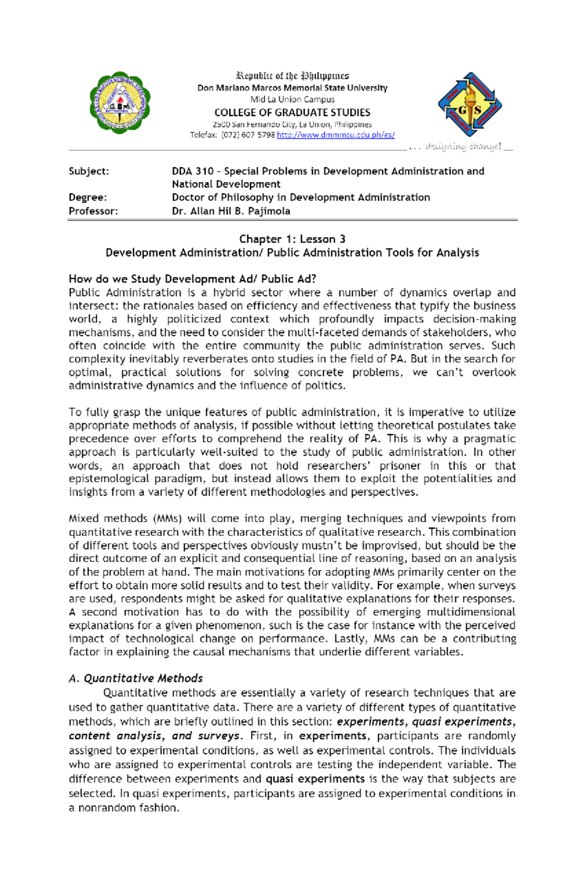 Tools for Analysis in Development Administration - Studocu