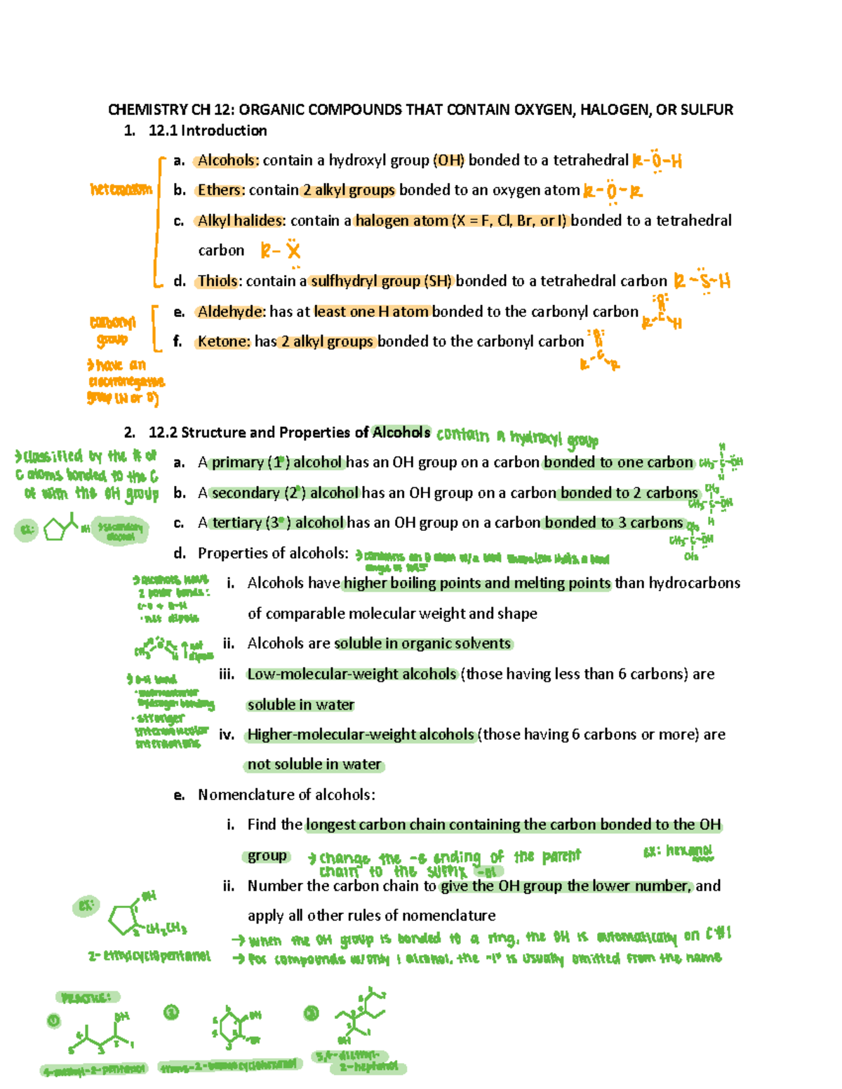 Chemistry CH 12: Organic Compounds that Contain Oxygen, Halogen, or ...
