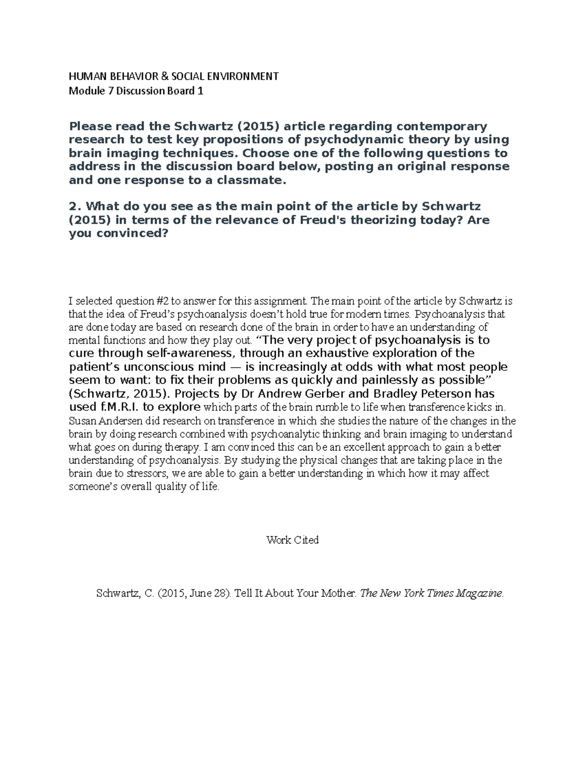 M7 discussion 1 - HUMAN BEHAVIOR & SOCIAL ENVIRONMENT Module 7 ...