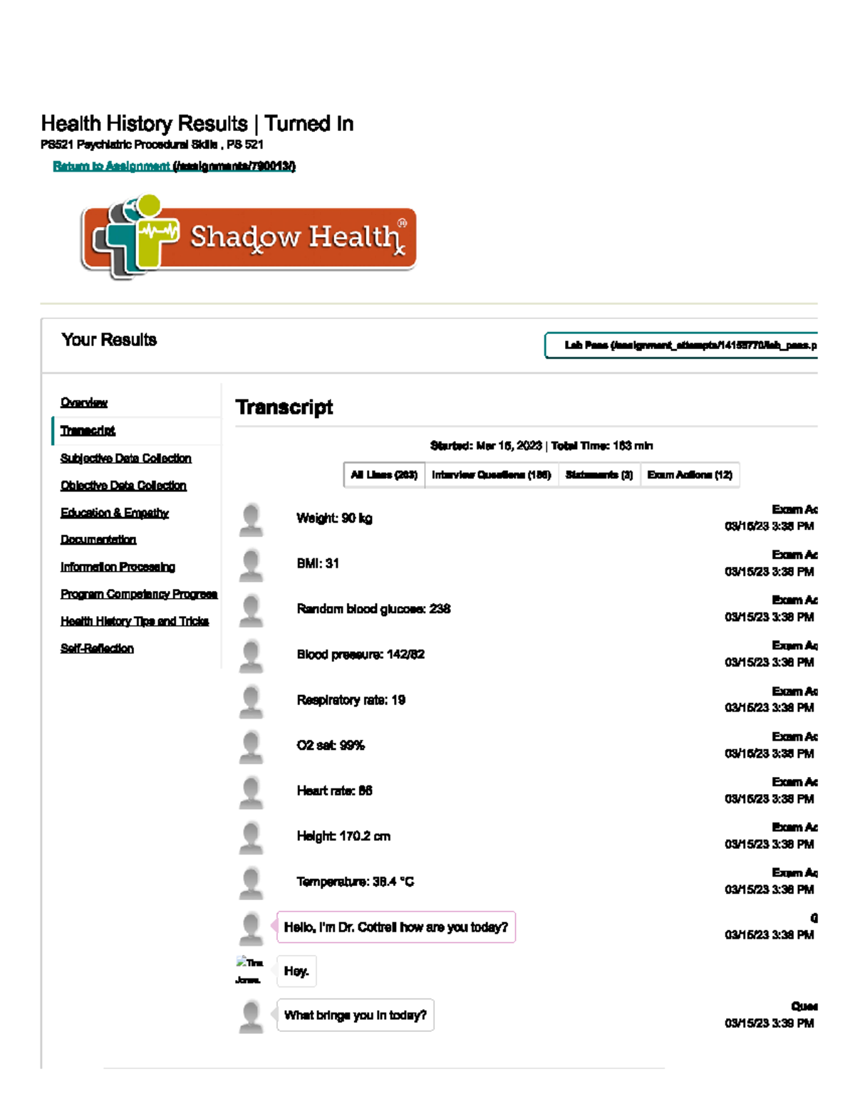 Tina Jones Health History Transcript - PS 635 - Studocu
