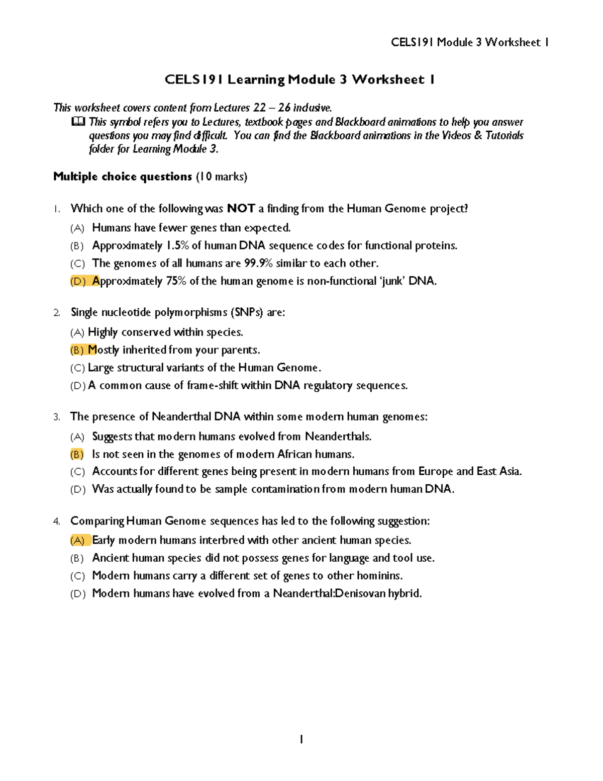 Module 3 worksheet - CELS191 Learning Module 3 Worksheet 1 This ...