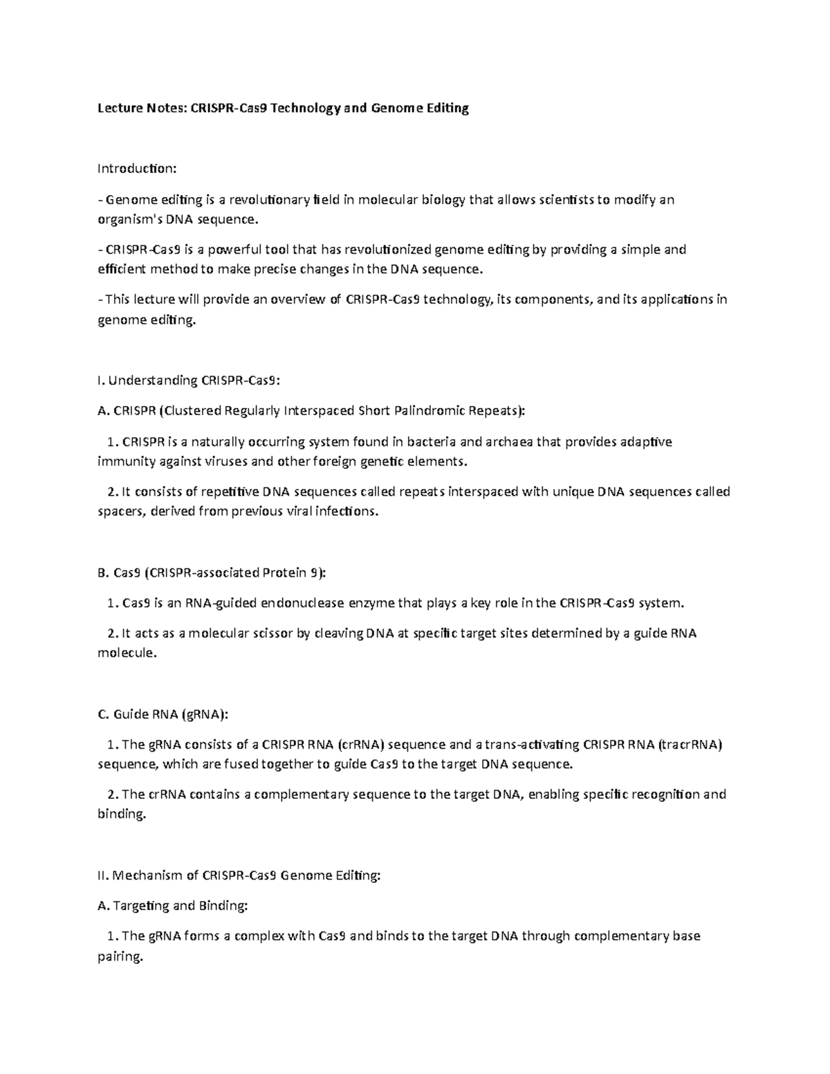 Lecture Notes: Crispr-Cas9 Technology and Genome Editing - Lecture ...