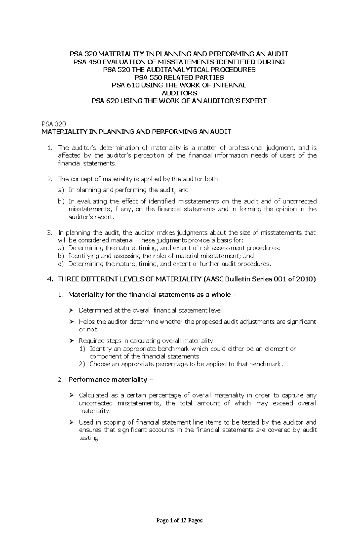 HO5 - PSA 320 450 520 550 610 620 - PSA 320 MATERIALITY IN PLANNING AND ...