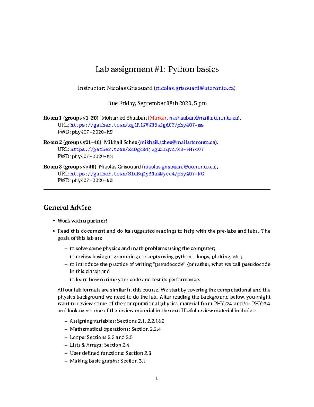 Lab01-407-2020 - PHY407 Lab 1 - Lab assignment #1: Python basics Instructor: Nicolas Grisouard ...