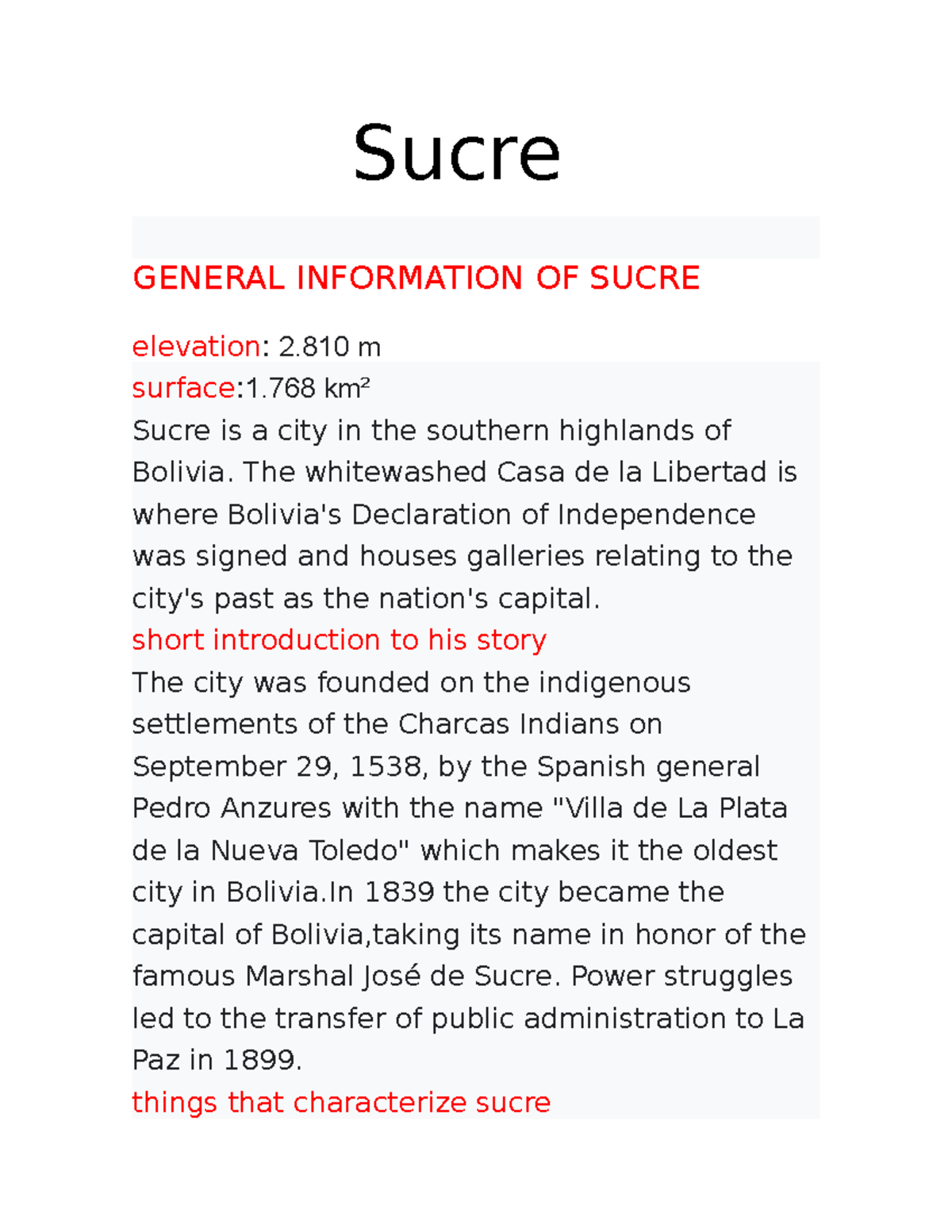 Informe sucre ailyn arroyo - Sucre GENERAL INFORMATION OF SUCRE ...