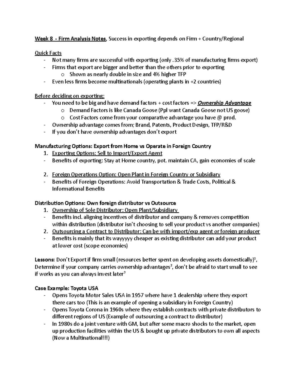 Week 8 - Lecture Notes - Week 8 - Firm Analysis Notes, Success in ...