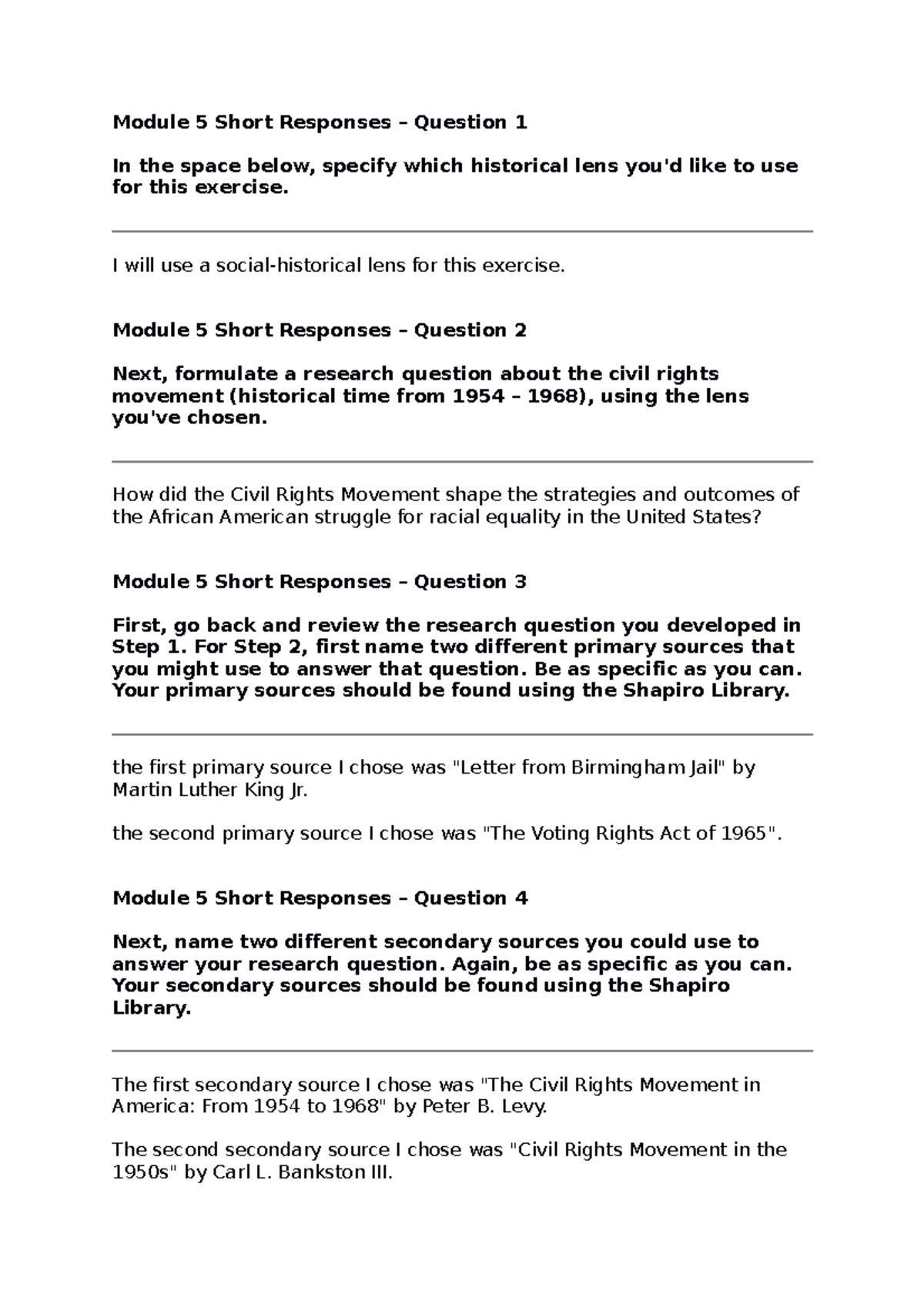HIS 200 Applied History 5-2 - Module 5 Short Responses – Question 1 In ...