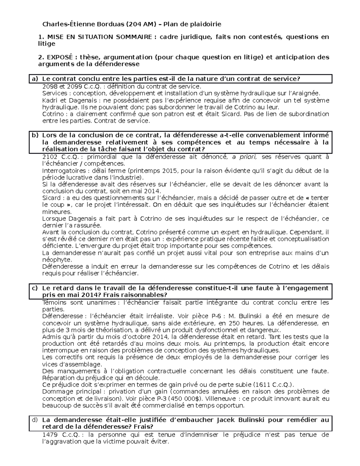 Plan de plaidoirie - MISE EN SITUATION SOMMAIRE : cadre juridique ...