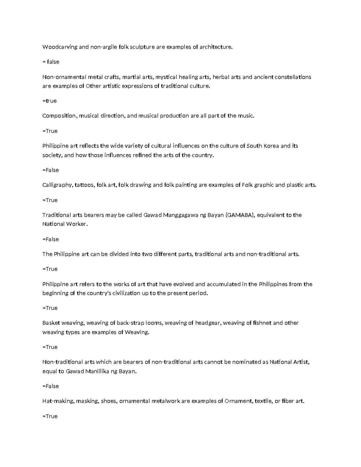 Philippine popular culture midterm quiz 1 - Woodcarving and non-argile ...