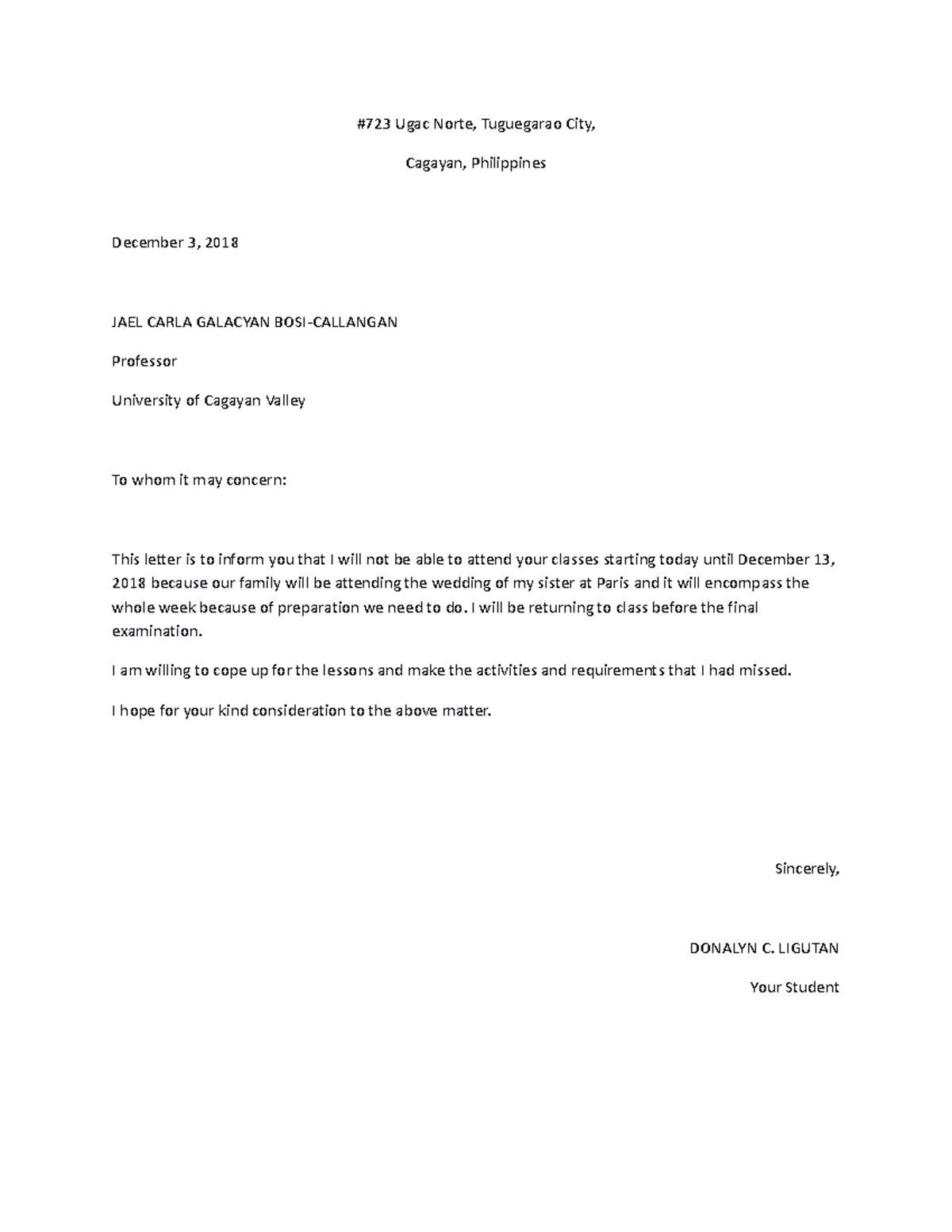 Excuse Letter - #723 Ugac Norte, Tuguegarao City,Cagayan, Philippines ...