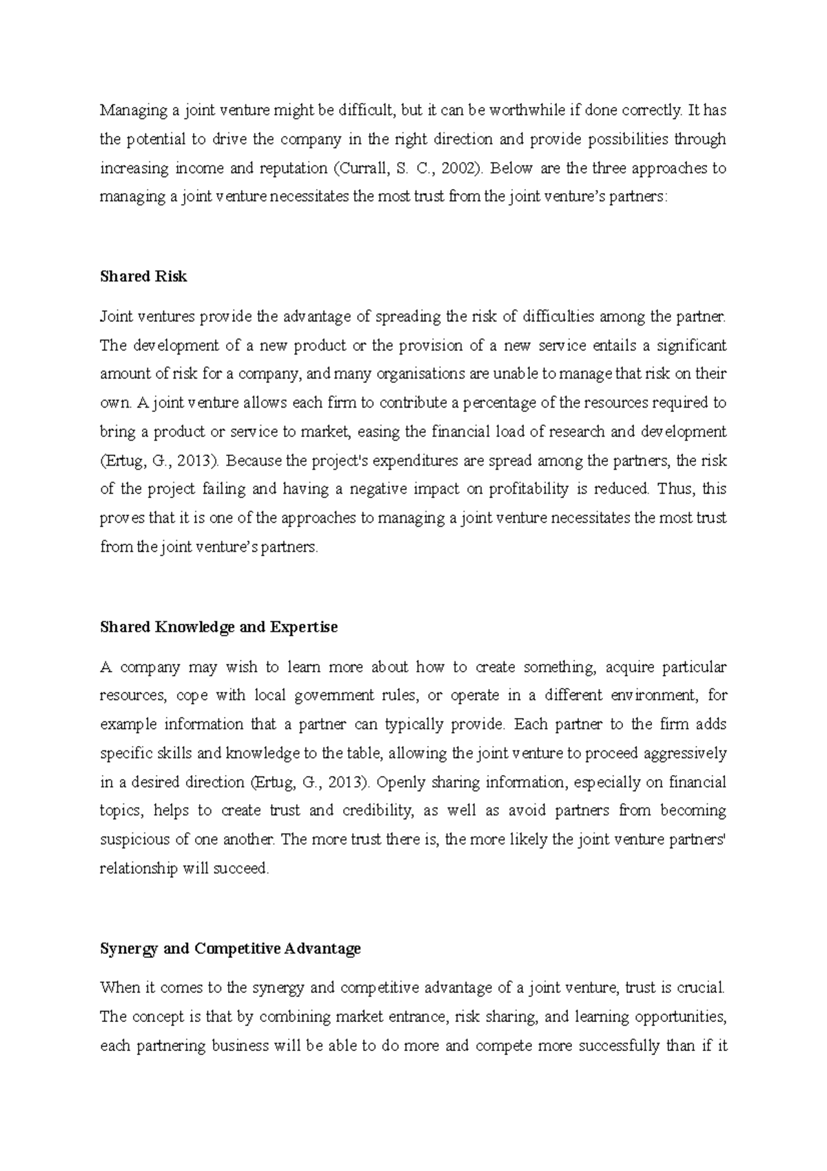 1 - Business Administration Joint venture - Managing a joint venture ...