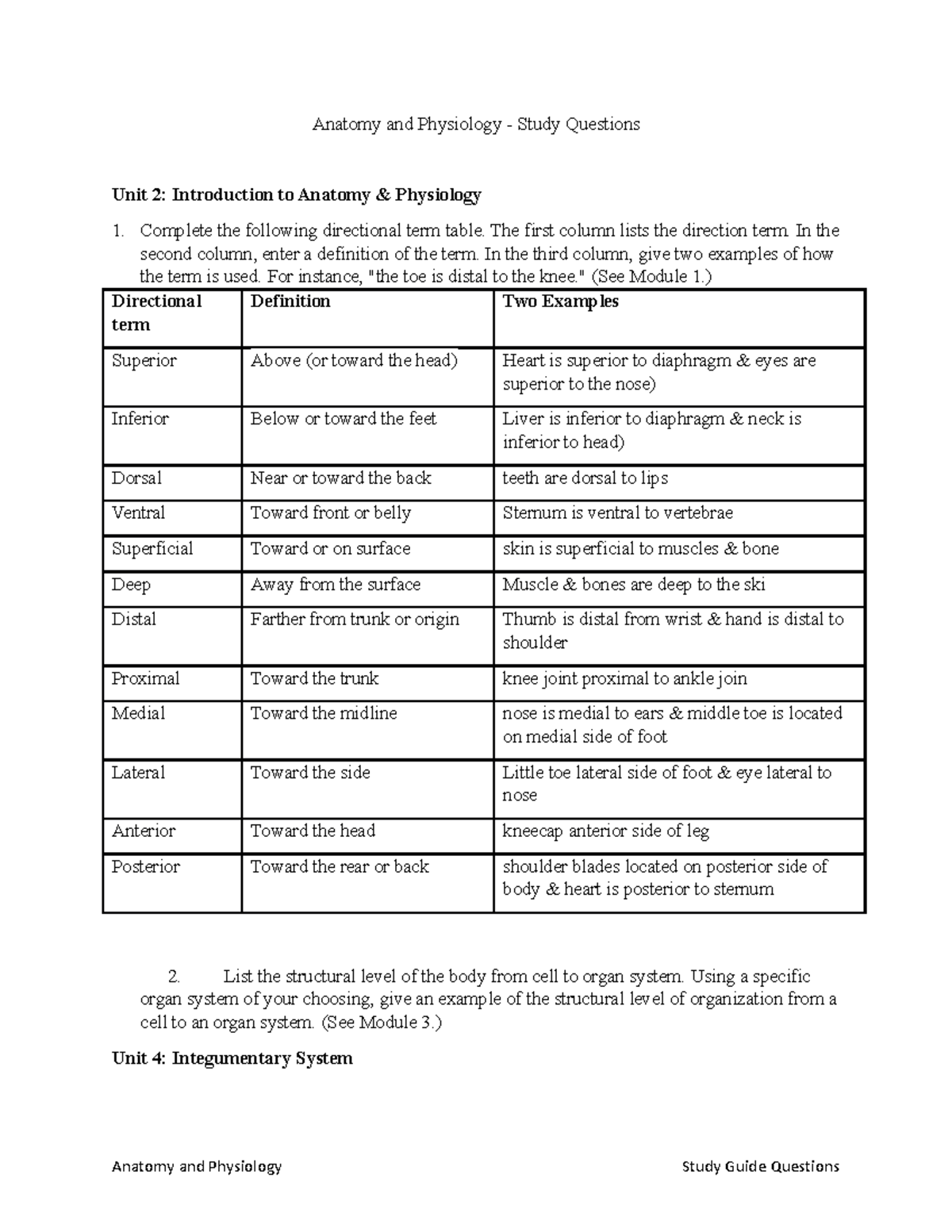Anatomy physiology studyquestions final (1) - Anatomy and Physiology ...