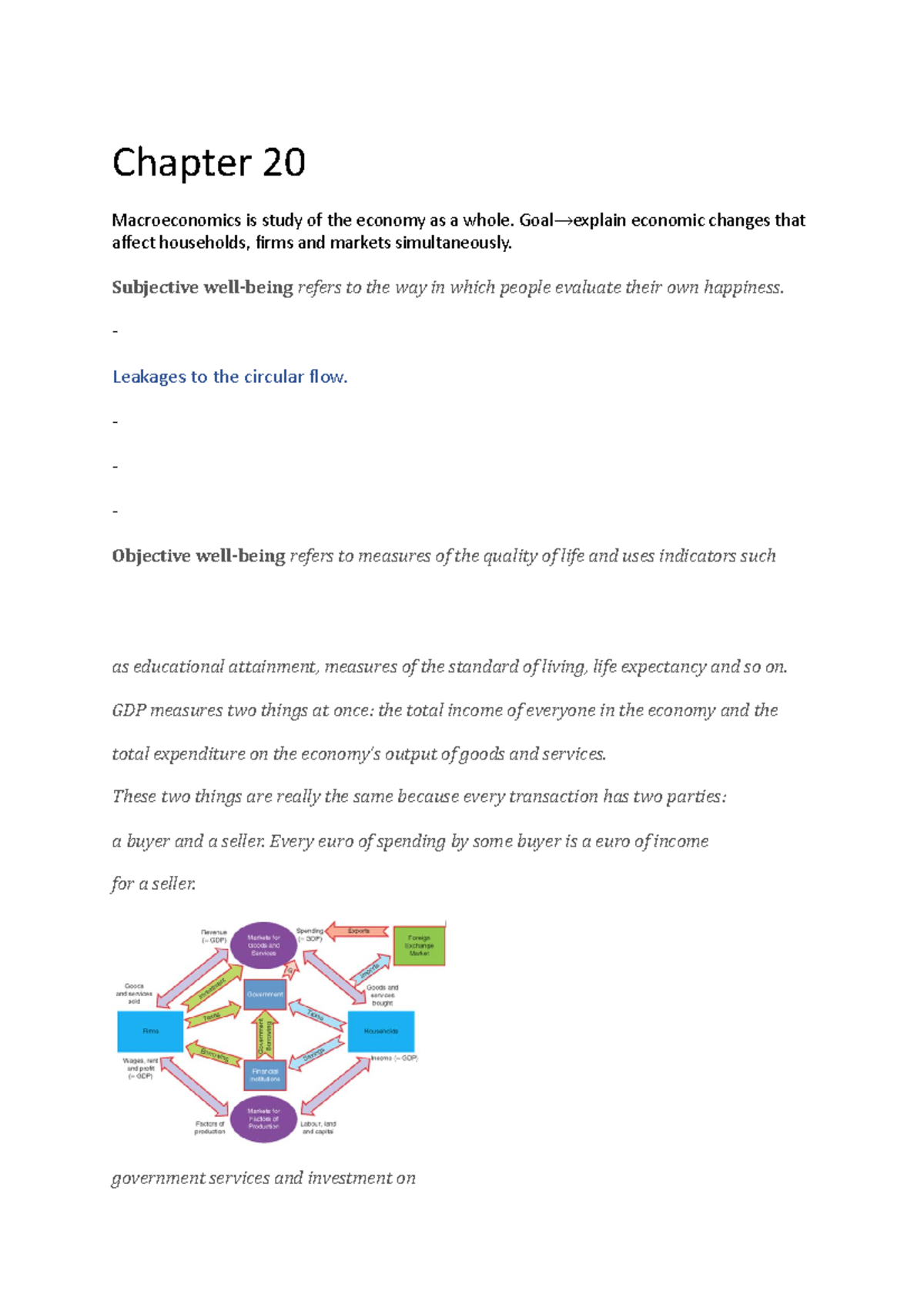 Int. Macroeconomics summary - Chapter 20 Macroeconomics is study of the ...