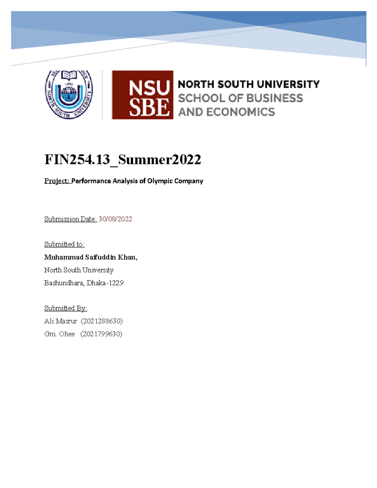 Olympic Comapny (1) final - FIN254_Summer Project: Performance Analysis ...