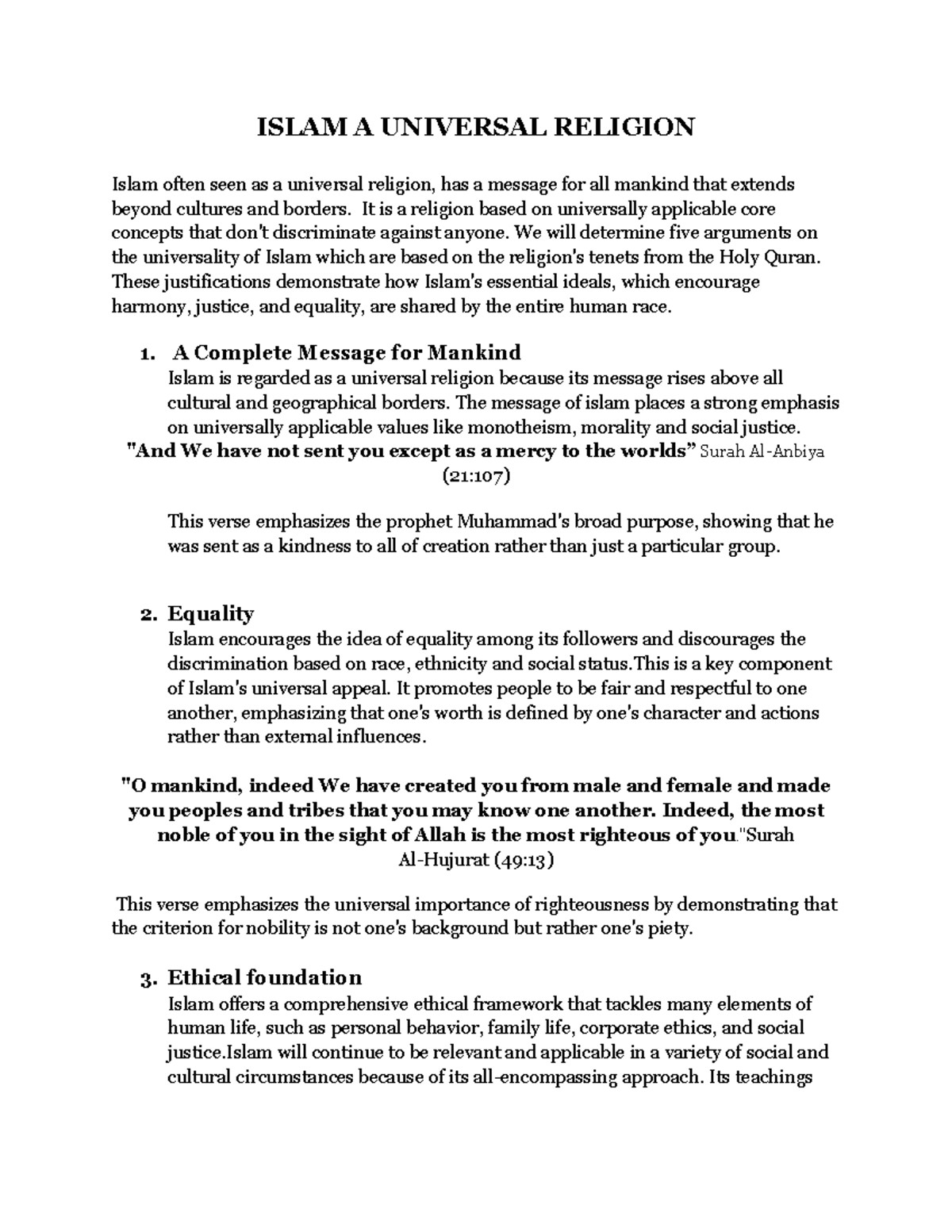 Islam a universal religion - ISLAM A UNIVERSAL RELIGION Islam often ...