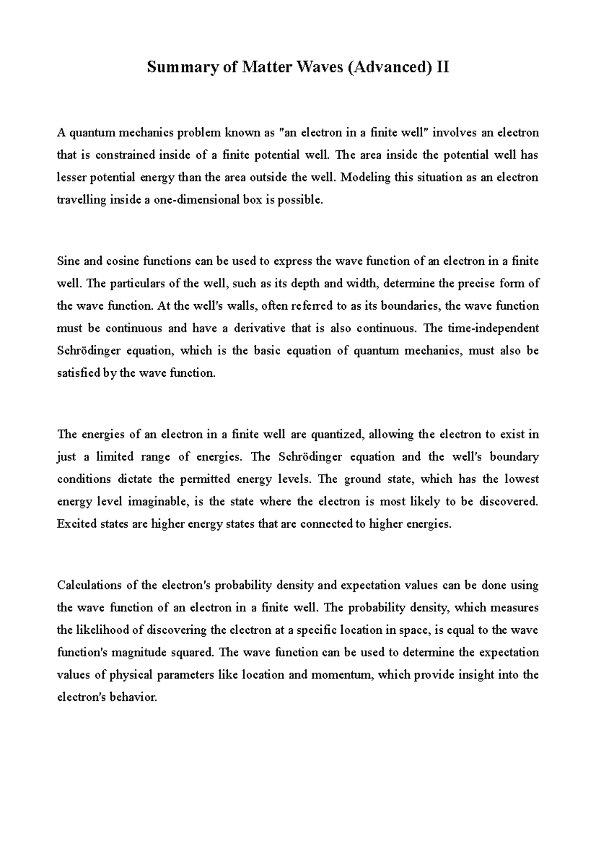 Summary of Matter Waves (Advanced) 2 - The area inside the potential ...